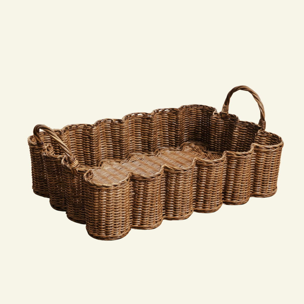 Mini Rattan Wavy Tray (Teak) | Wicker Small Serving Tray | Hastshilp ...