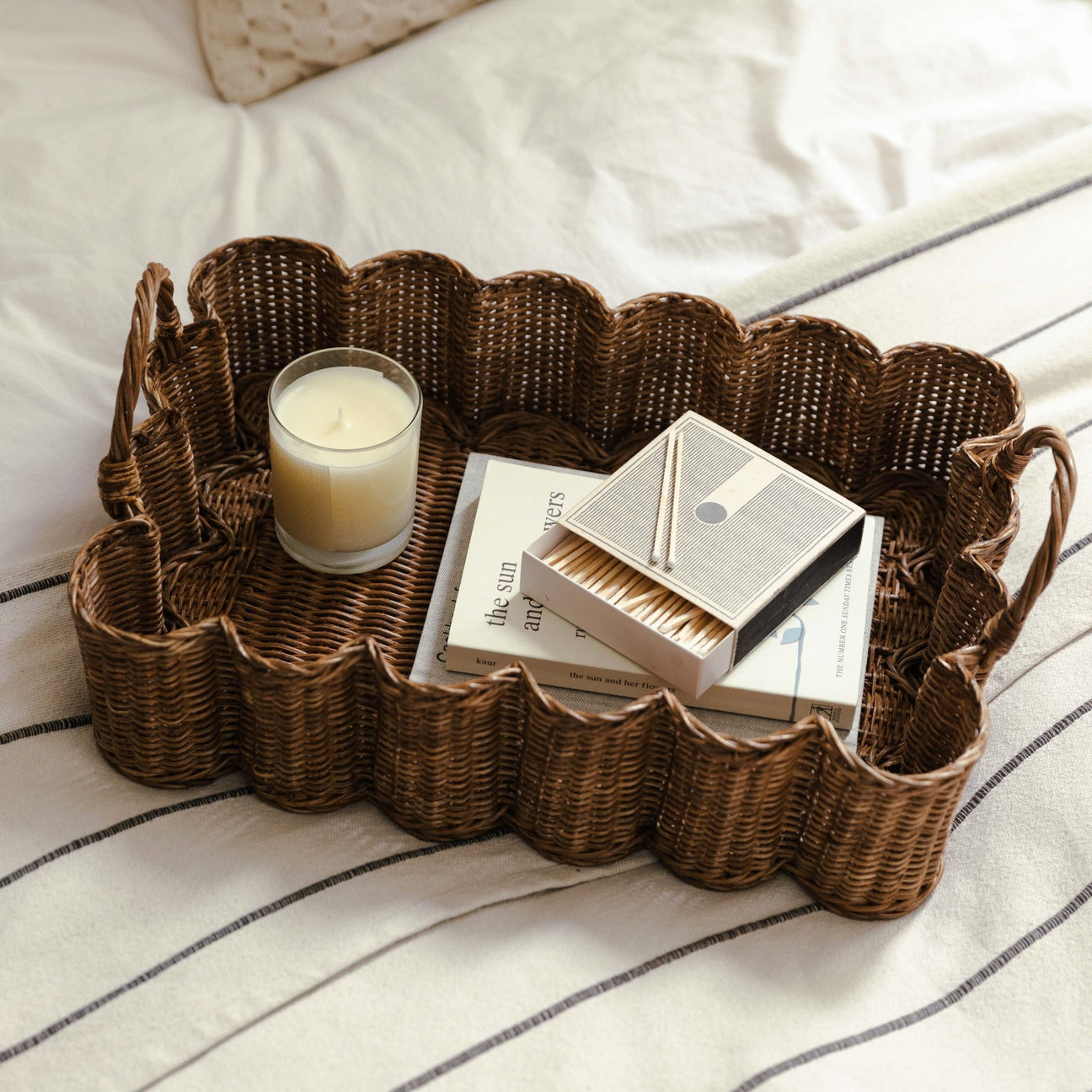 Mini Rattan Wavy Tray (Teak) | Wicker Small Serving Tray | Hastshilp ...